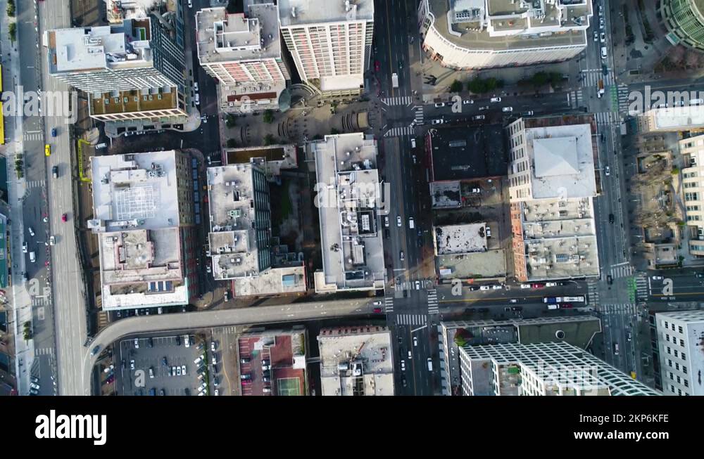 Overhead aerial of Seattle's downtown streets, circa 2017 Stock Video ...