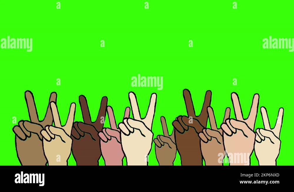 Hands Peace Sign Ethnic Racial Diversity Green Screen Animation Loop ...