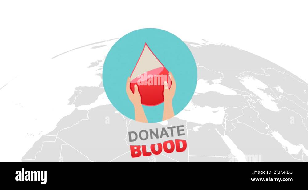 Animation of blood donation logo and text over world map Stock Video ...