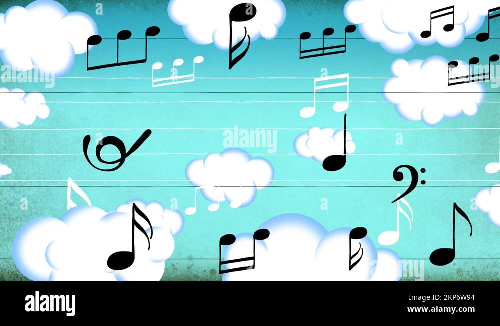 Music notes in the clouds and sky background cartoon animation Stock ...