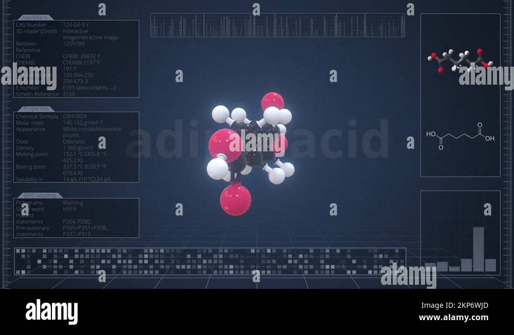 Overview of the molecule of adipic acid on the computer screen ...
