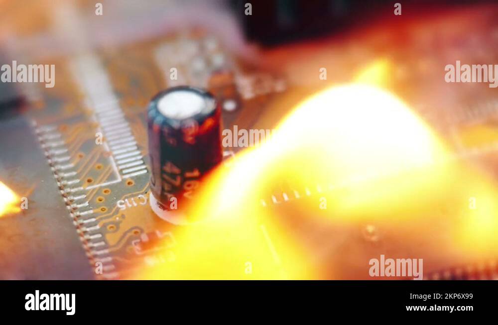 Capacitor fire. Capacitor explosion. System overheating footage Stock ...