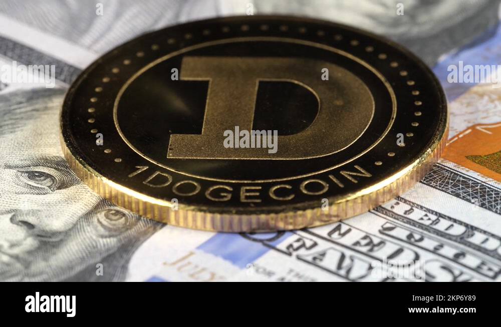 Doge coin crypto currency and us dollar. Dogecoin and usd bills ...