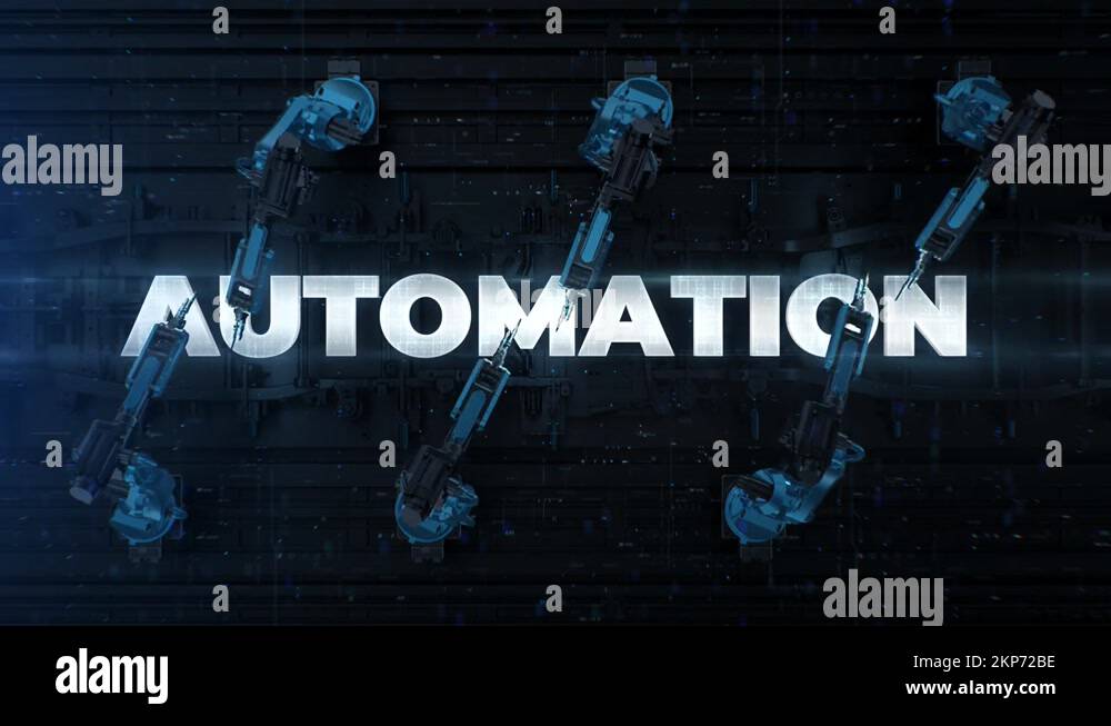 Automated Robot Arm Assembly Line Automation text label. Automation concept Stock Video Footage ...
