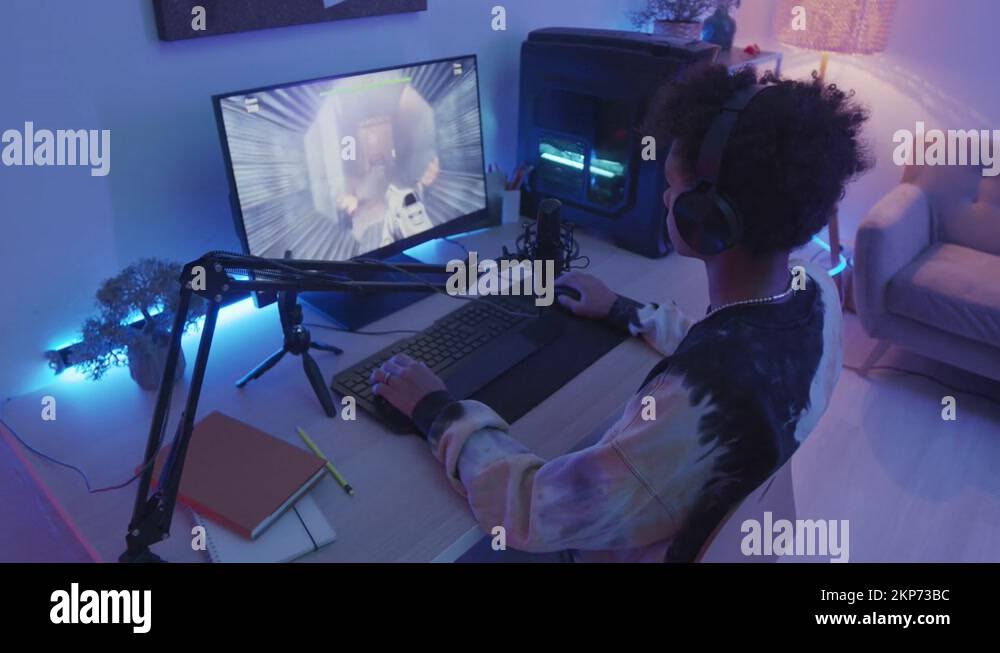 Gen Z Tween Boy Playing Shooter Game on PC Stock Video Footage - Alamy