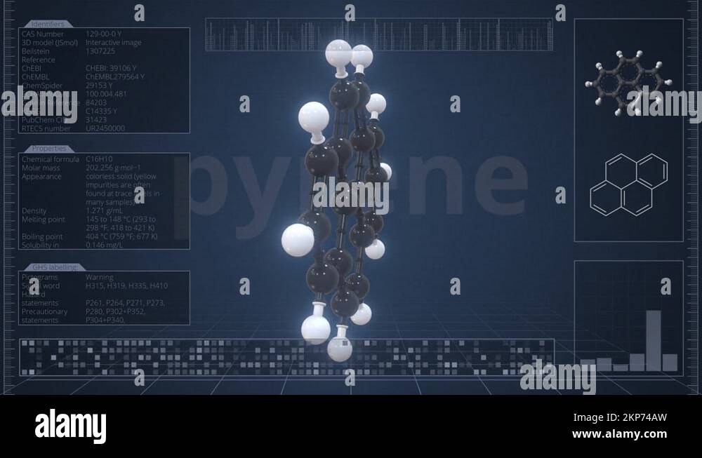 Overview Of The Molecule Of Pyrene On The Computer Screen Loopable 3d Animation Stock Video