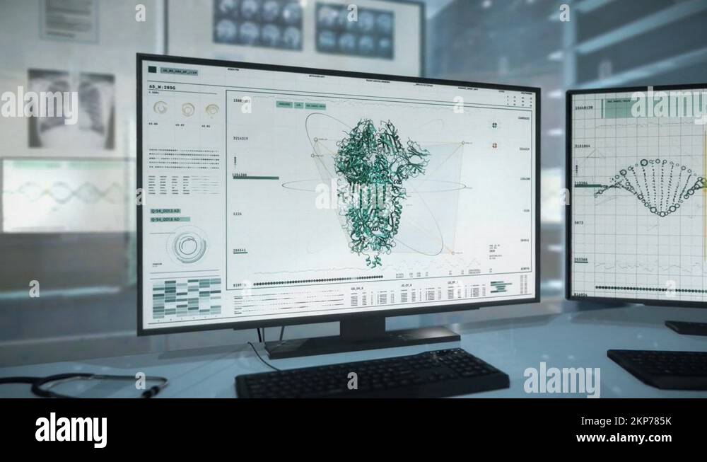 Medical software loading 3D images of SARS-COV-2 spike protein ...