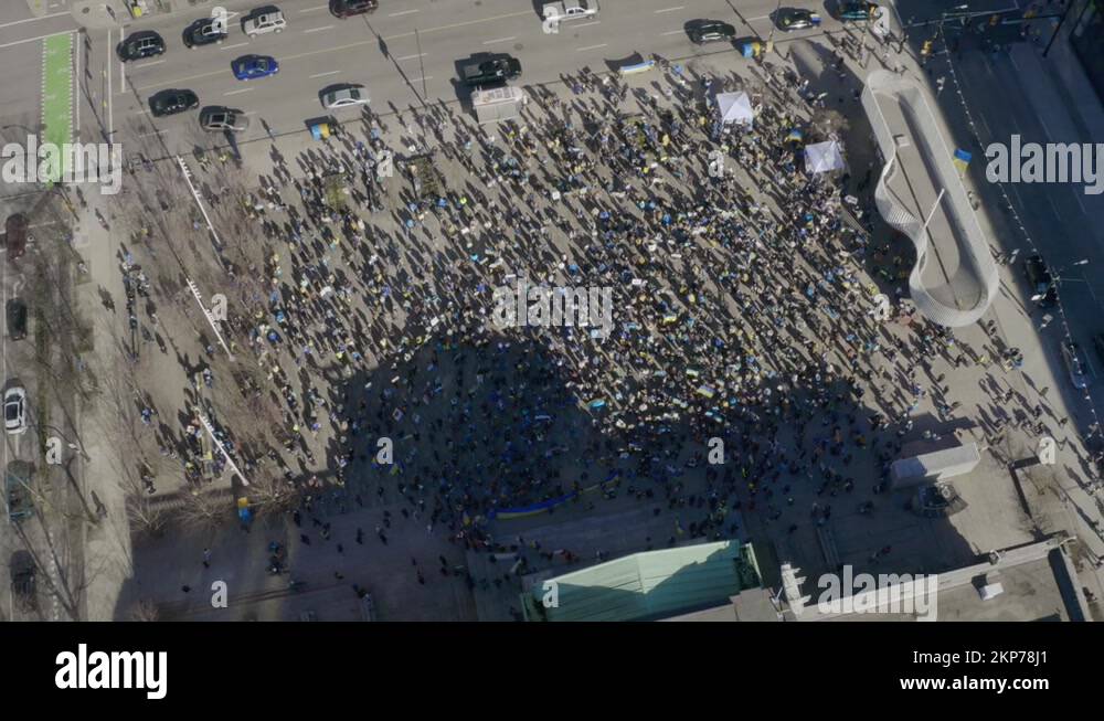 Crowd Of People At The Vancouver Art Gallery Plaza During Pro-Ukrainian ...
