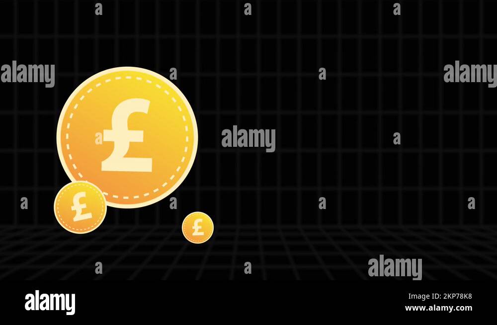 Pound sterling currency floating on the left side with black background ...
