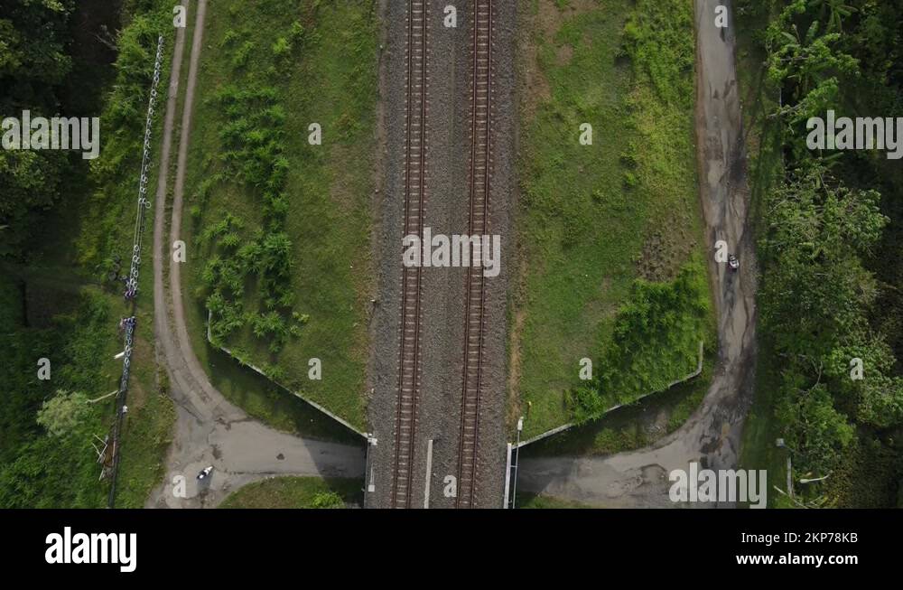 camera facing down showing the route of the railroad tracks Stock Video ...