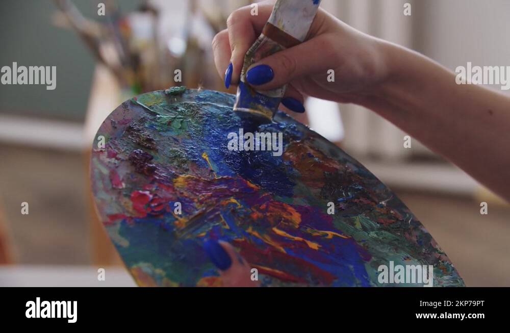 Woman artist mixing palette paints Stock Videos & Footage - HD and 4K ...