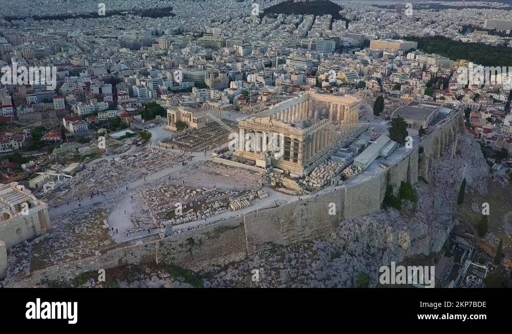 Acropolis Parthenon Temple Cinematic Aerial over Athens Greece Stock Video Footage - Alamy