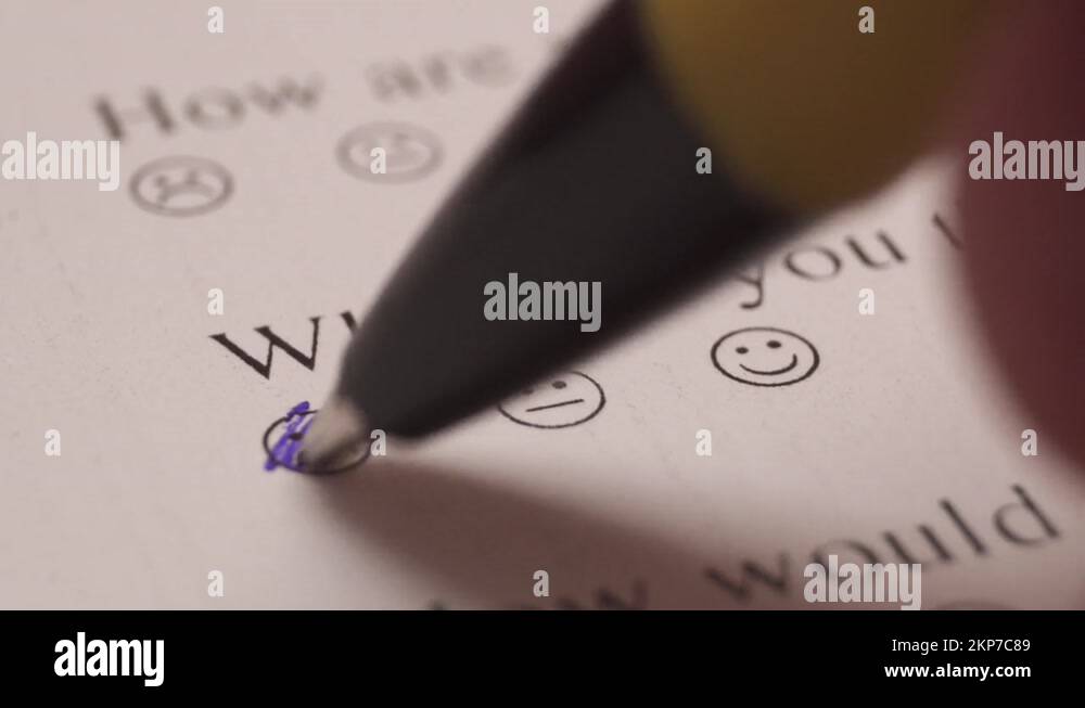 Pen Marking A Happy Smiley Face In The Answer Sheet. Close Up ...
