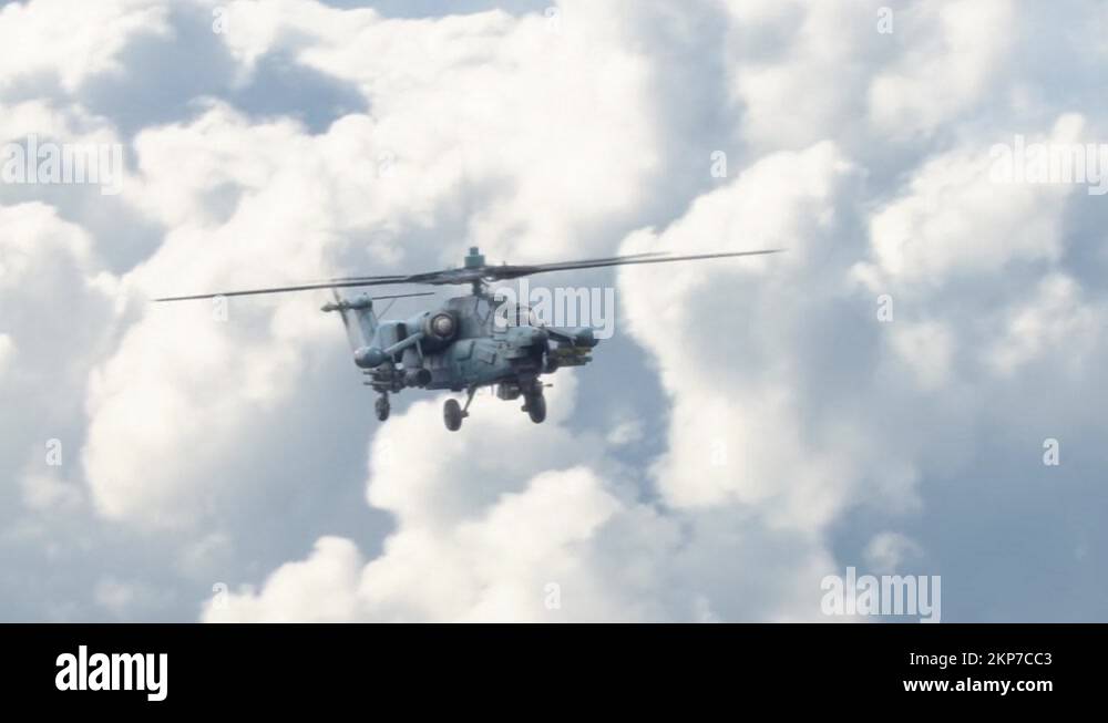 The attack helicopter Mi-28 "Havoc" flies high in the sky Stock Video ...