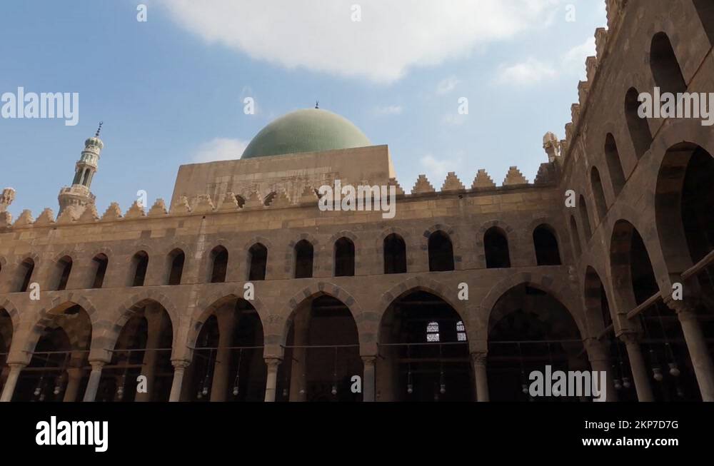 Courtyard of Sultan al-Nasir Muhammad ibn Qalawun mosque with green ...