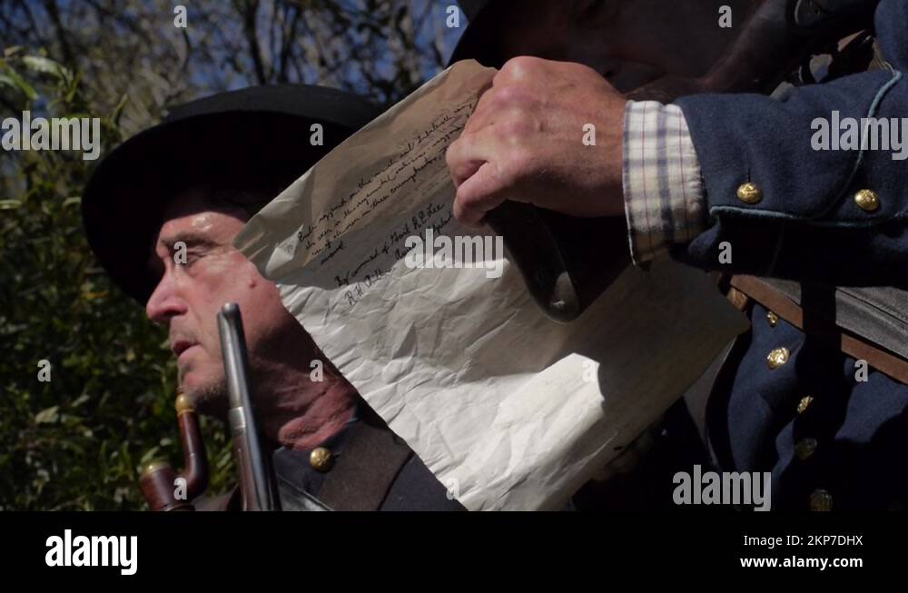 Civil War Union Army Officer reading over a rolled document / dispatch ...