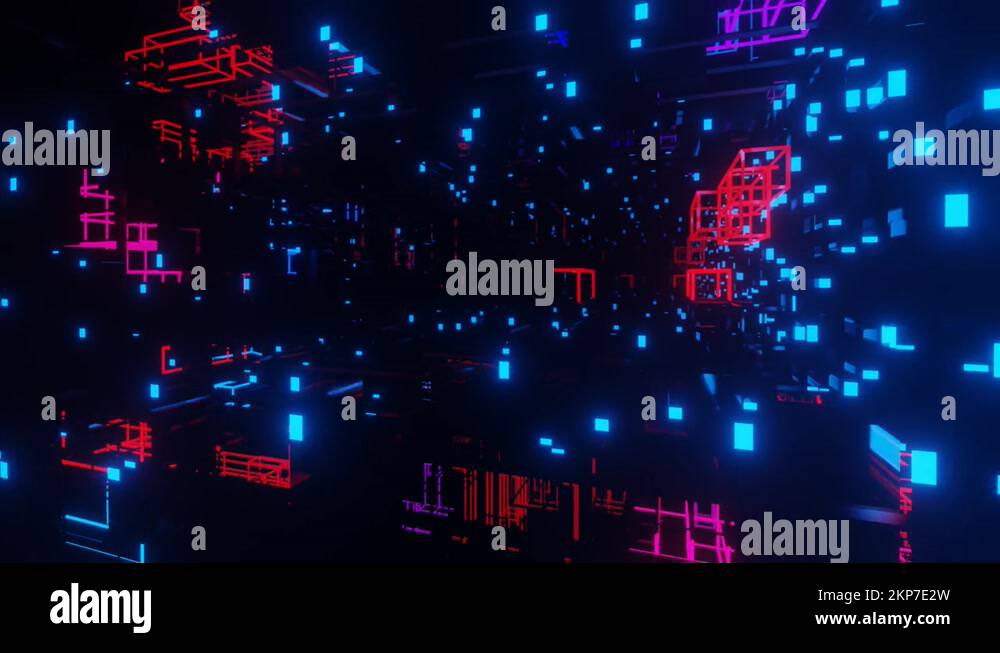 Hi-tech neon sci-fi tunel. Trendy neon glow lines form pattern and ...