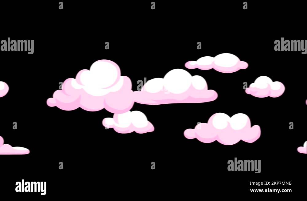 Animation fluffly pink clouds moving from left to right over black ...