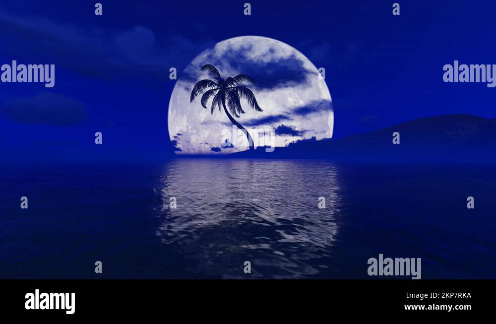 Relaxing Night Full Moon Ocean Landscape,Moonlight reflection on water ...