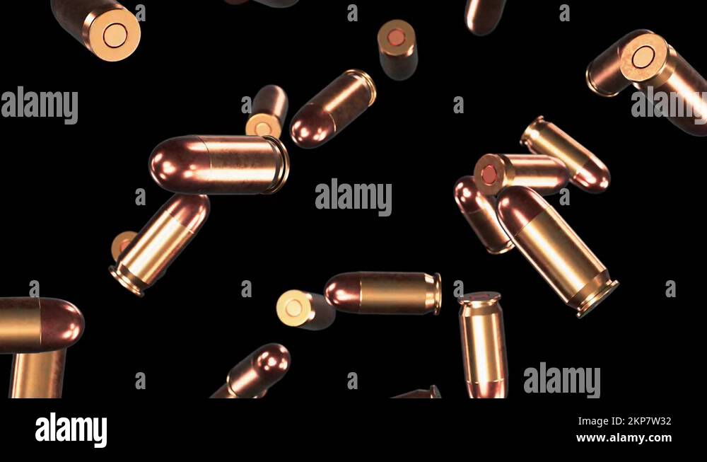 Firearm hand gun 9 mm cartridges falling from the top looping 3D ...