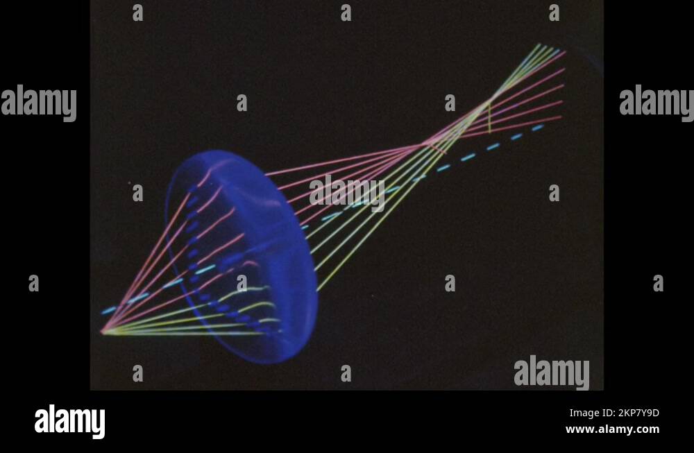 1960s: illustration of red and yellow light rays passing through convex ...