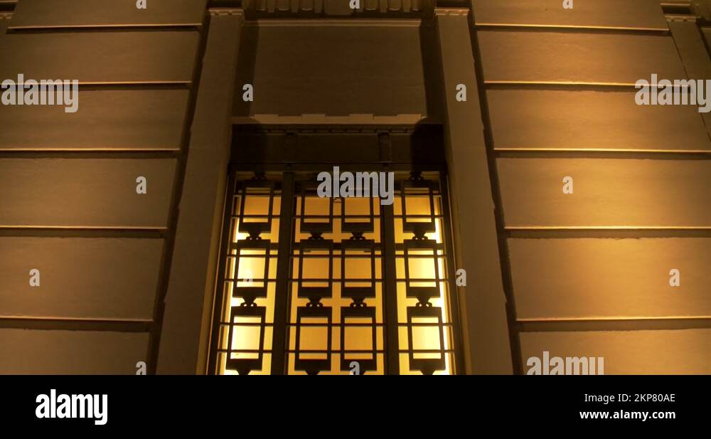 Close up view of the window of Griffith observatory, Los Angeles, USA ...