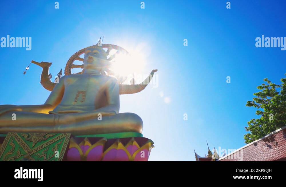 Colorful Phra Yai temple complex housing the giant golden Buddha statue ...