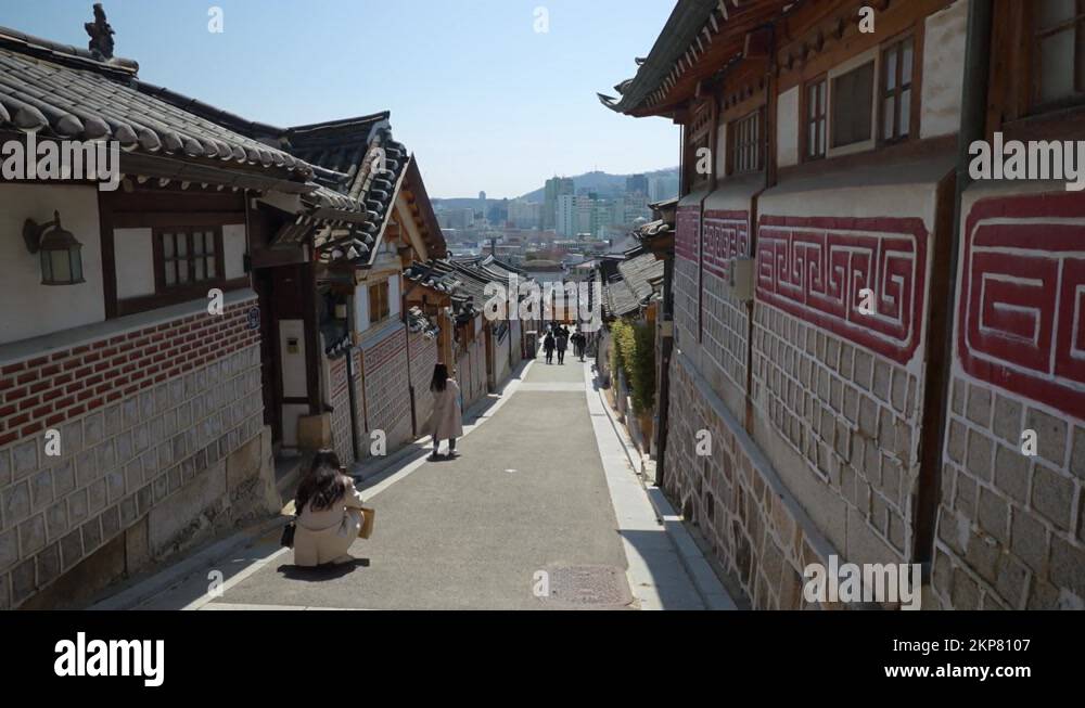 Top view of tourist visiting Bukchon Hanok Village in Seoul, South ...