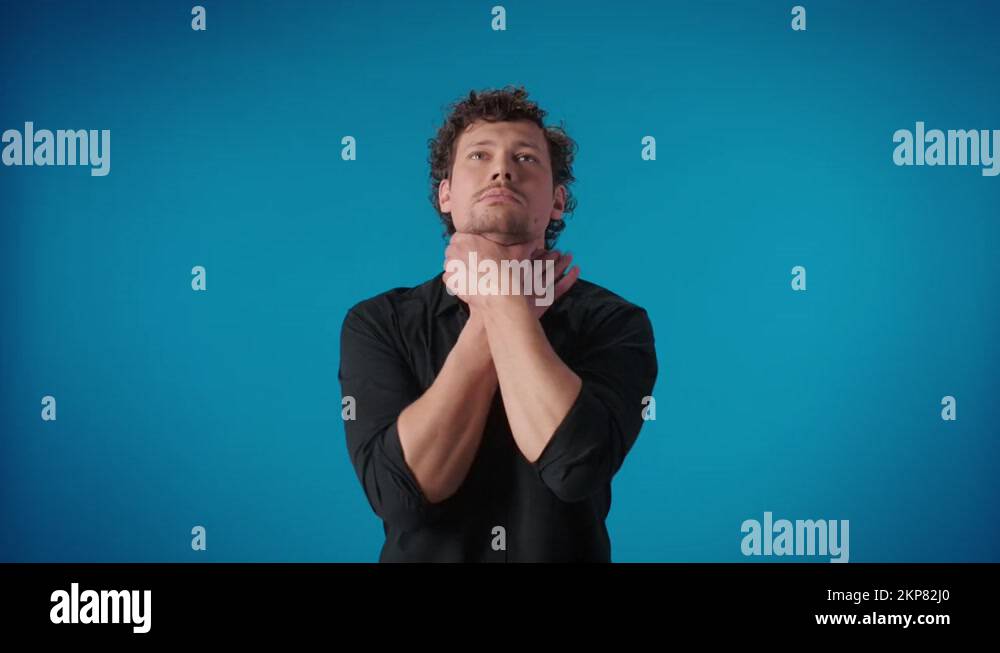 Fooling man choking himself killed dying showing tongue posing isolated ...