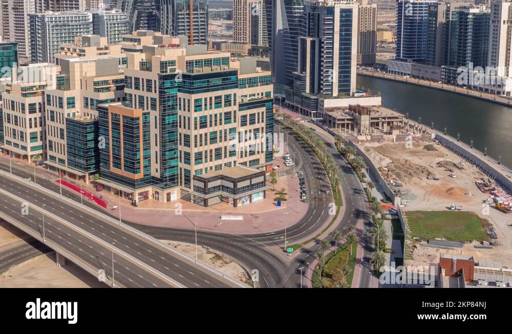 Bay Square district timelapse with mixed use and low rise complex ...