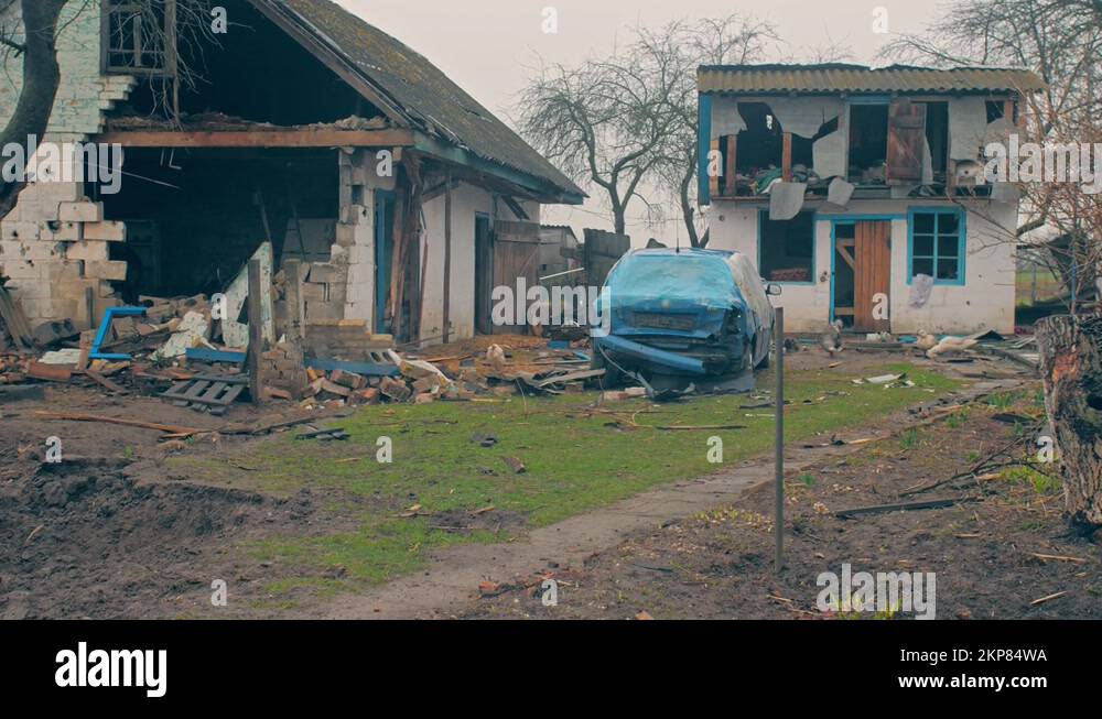 War Ukraine ruin bomb destroy village country house danger city ...