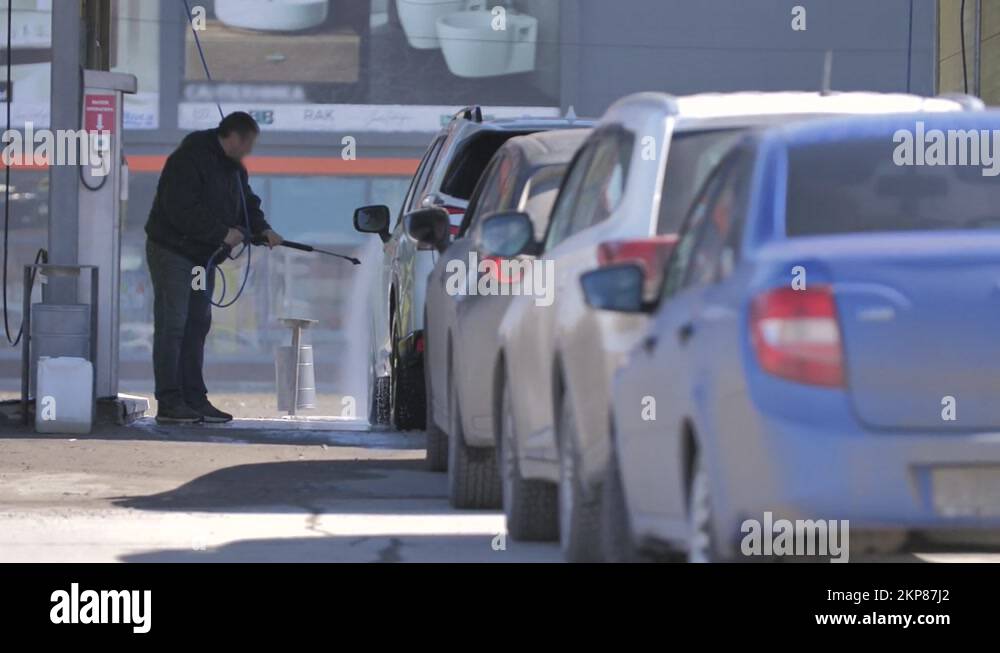 Cars is Waiting Queue at the Self-Service Car Wash Station Stock Video ...