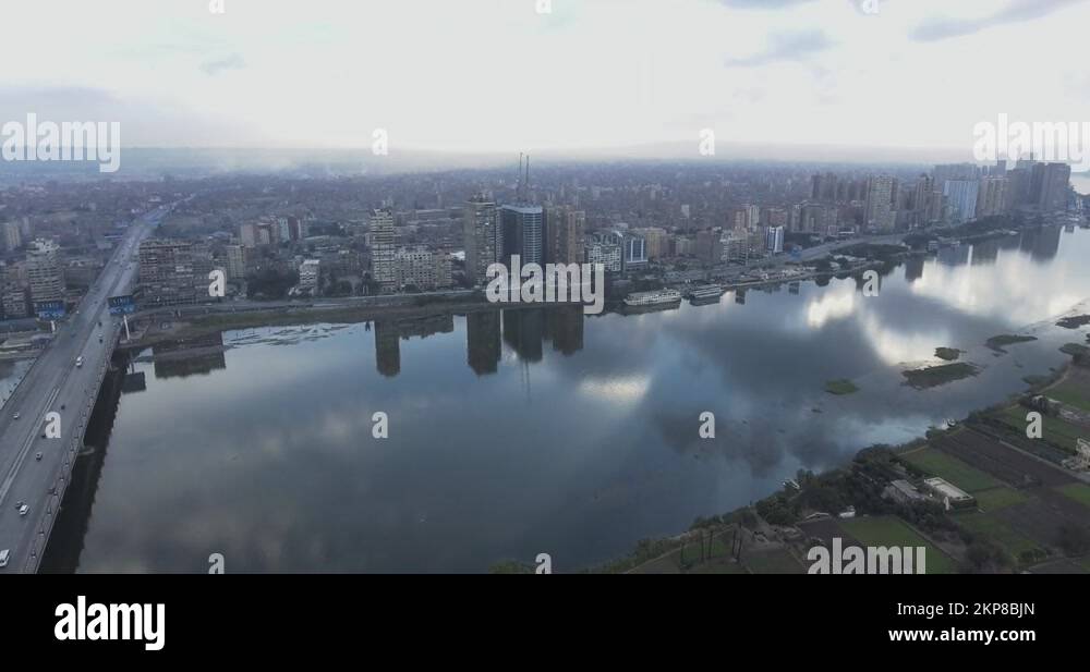 Drone video of Maadi Island, the Nile River Corniche, and Maadi Towers ...