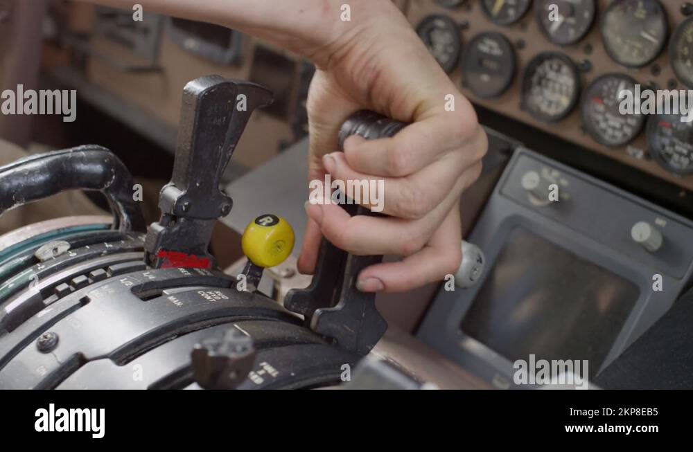 Airplane pilot in the cockpit, taking off, suing the throttle Stock ...