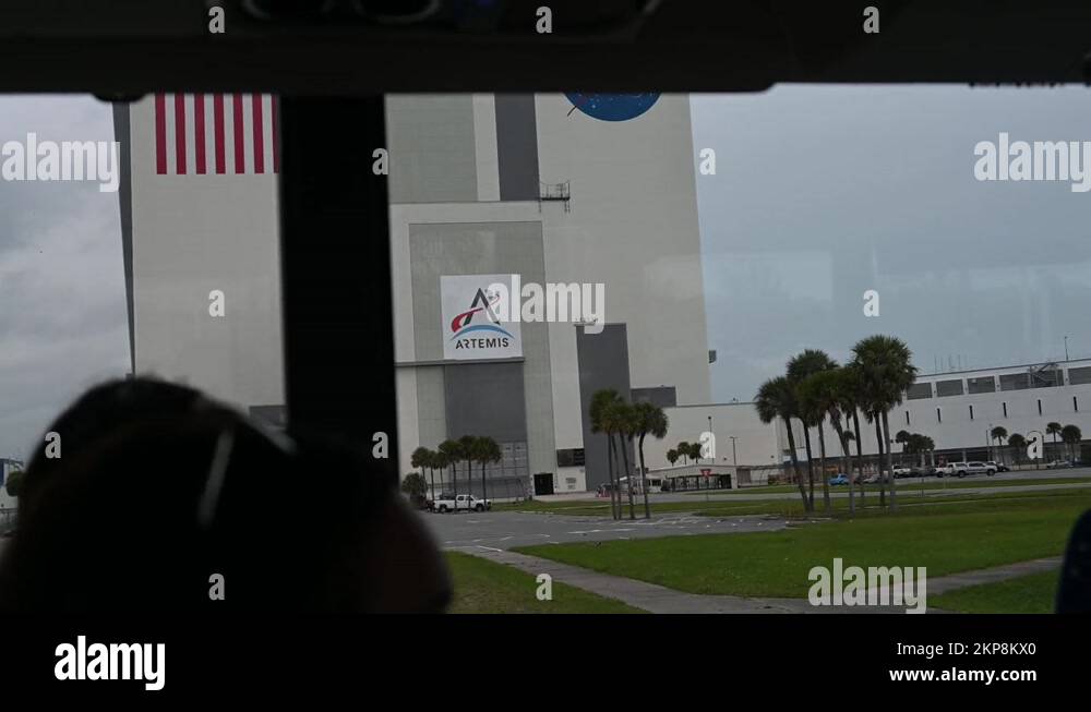 NASA Artemis heavy lift rocket sign on the JFK space center building ...