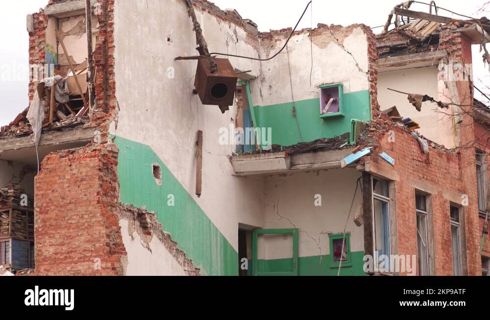 Ruins during War of Russia against Ukraine. Ruined building by enemy ...