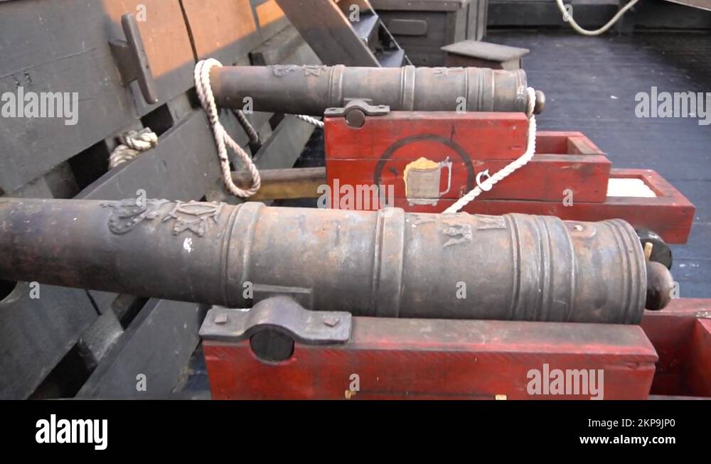 Old Canons on an Ancient Cog Ship Stock Video Footage - Alamy