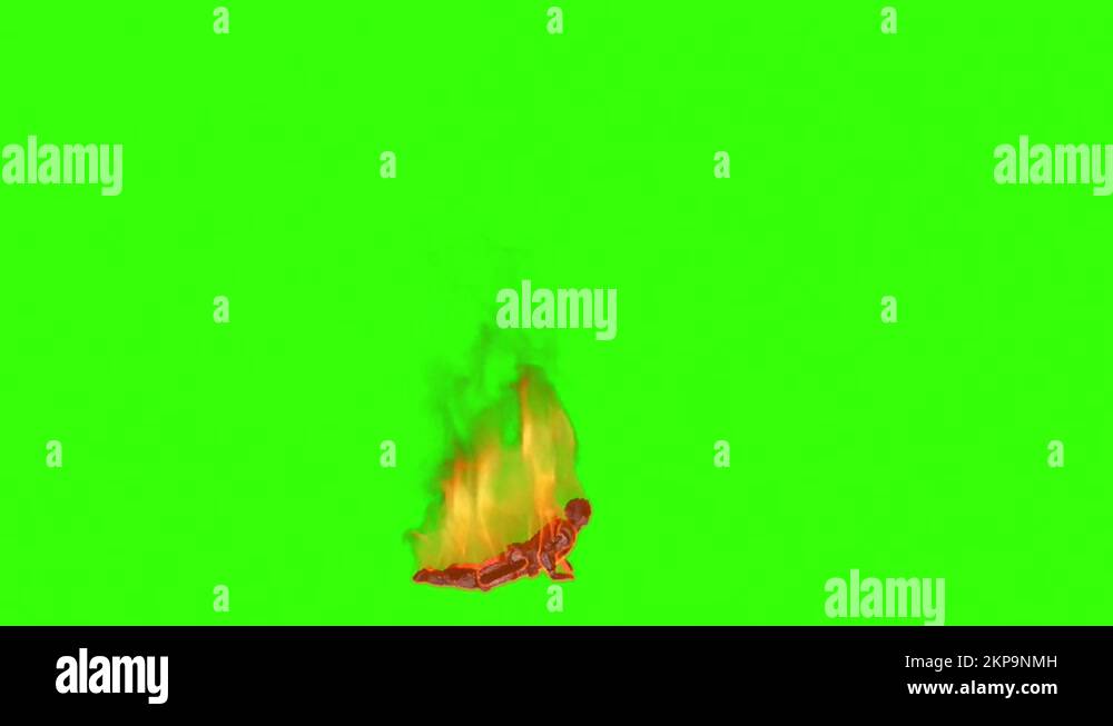 Soldier on fire crawling in agony side view, Green Screen Chromakey ...