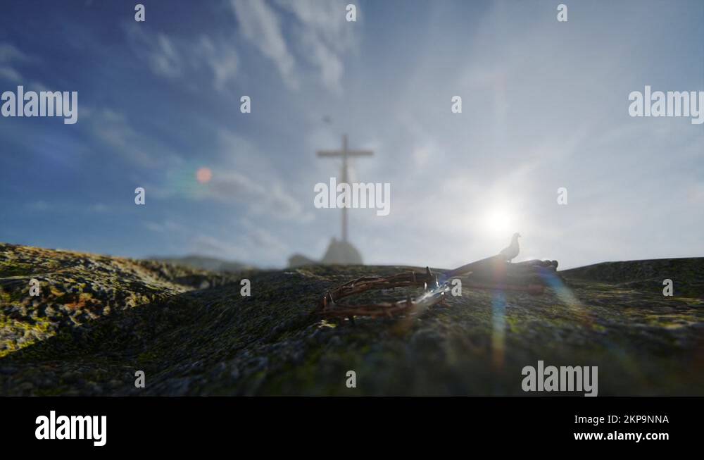 Crucifixion of Jesus Christ with thorn crown, nails, hammer and a rope ...