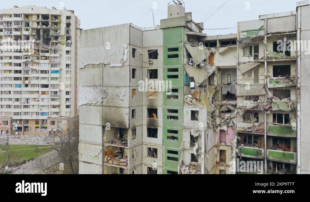War building Ukraine view civil bomb city house ruin damage fire ...