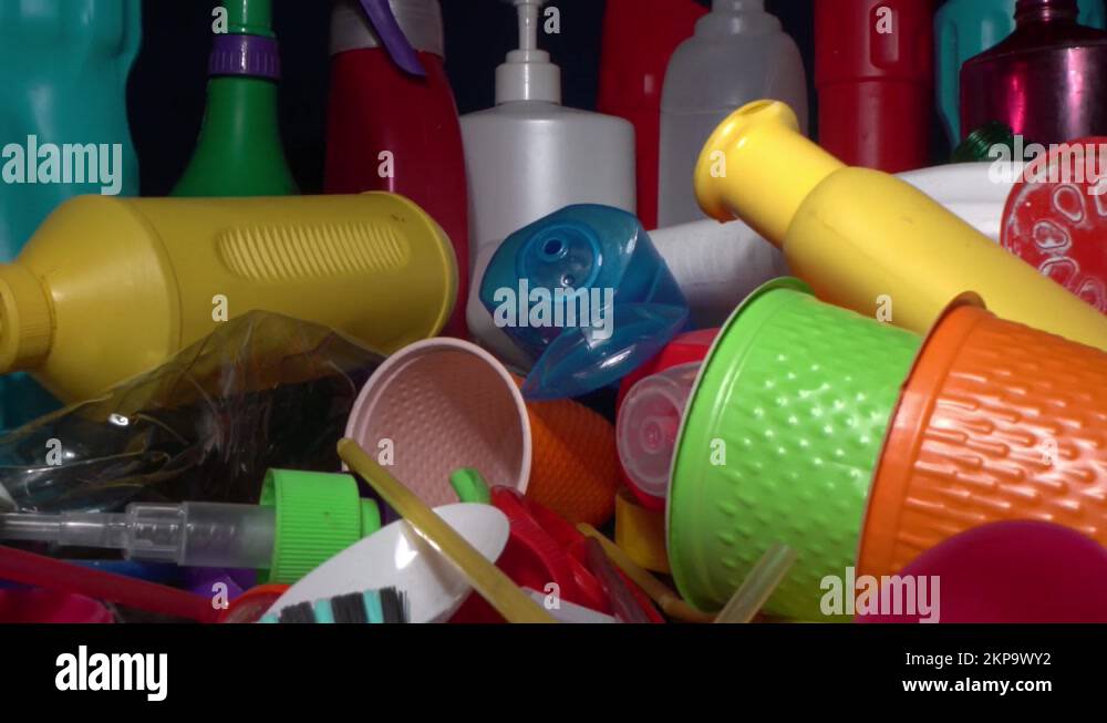 Plastic waste. A pile of plastic garbage, food and beverage packaging ...