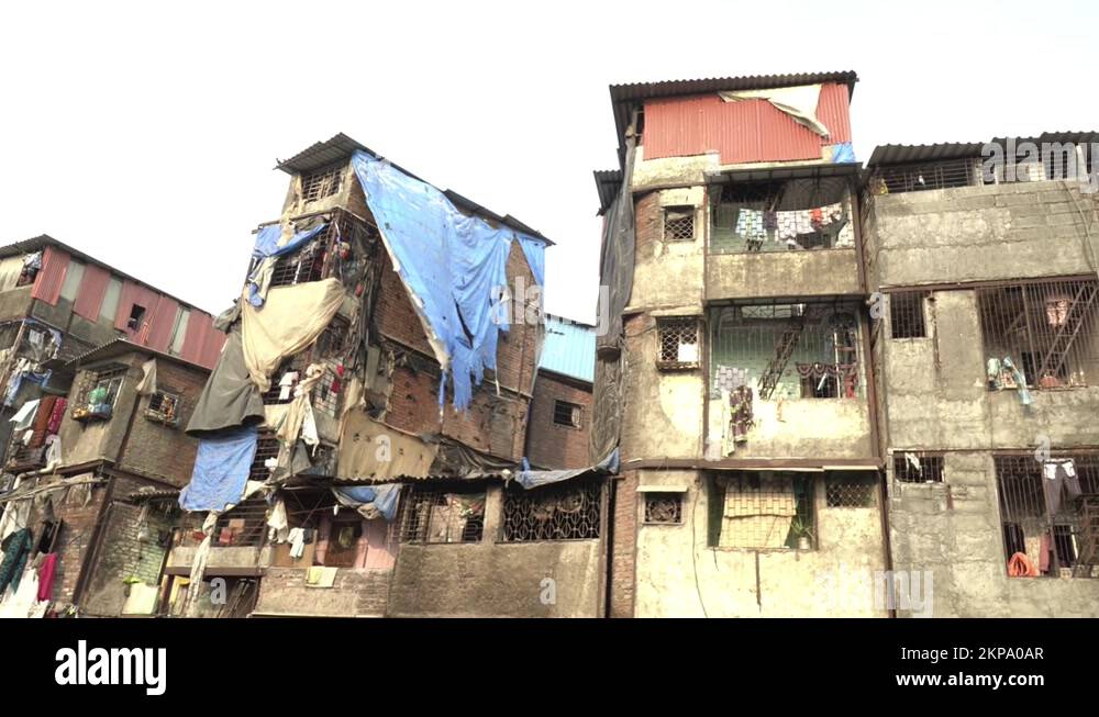 unprotected slum residential building and slum area, Mumbai, India ...