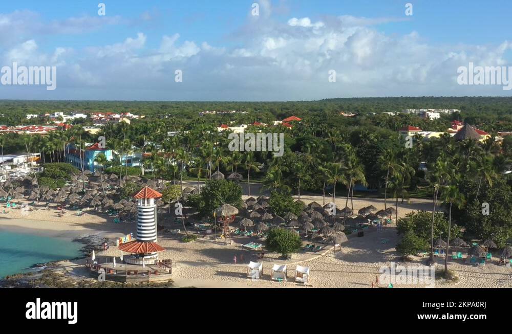 Dominicus beach at Bayahibe with Caribbean sea sandy shore, lighthouse ...