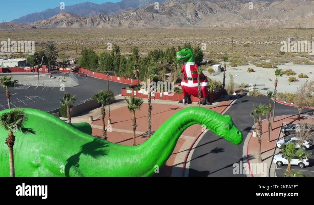 Fly Over Giant Cabazon Dinosaurs At Palm Springs In California, United ...