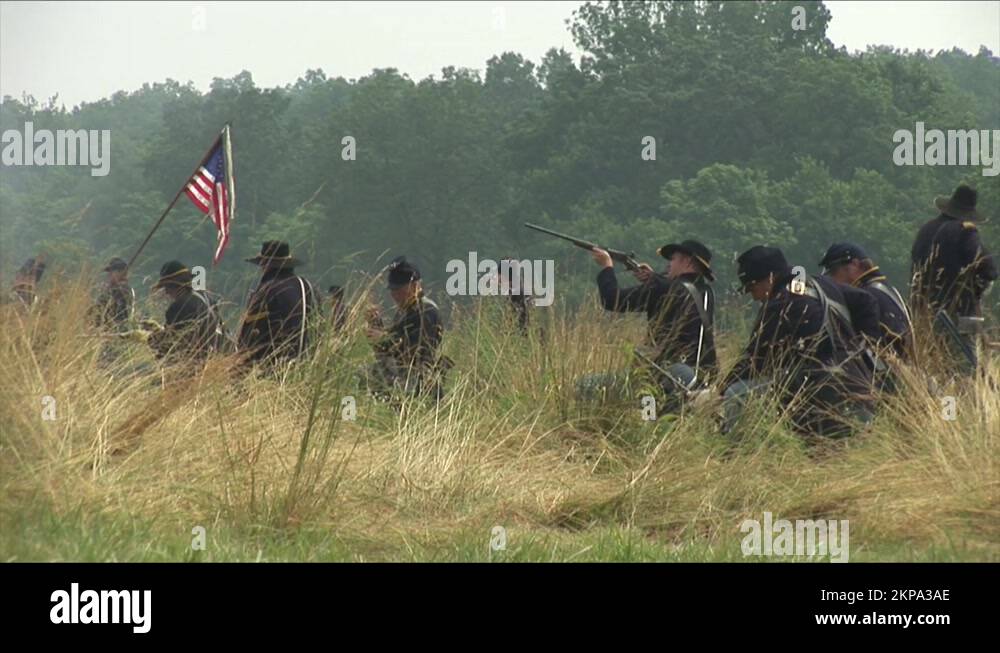 Handheld "Combat Camera" with a Union Firing line - Civil War Battle ...