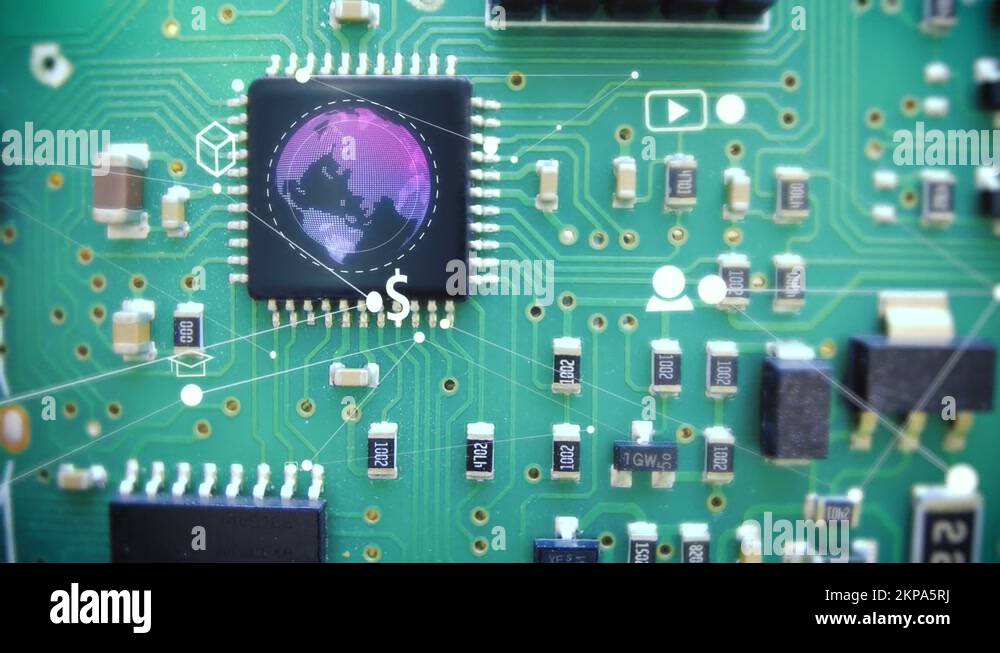 Technology chips on motherboard, computer AI motion graphics concept ...