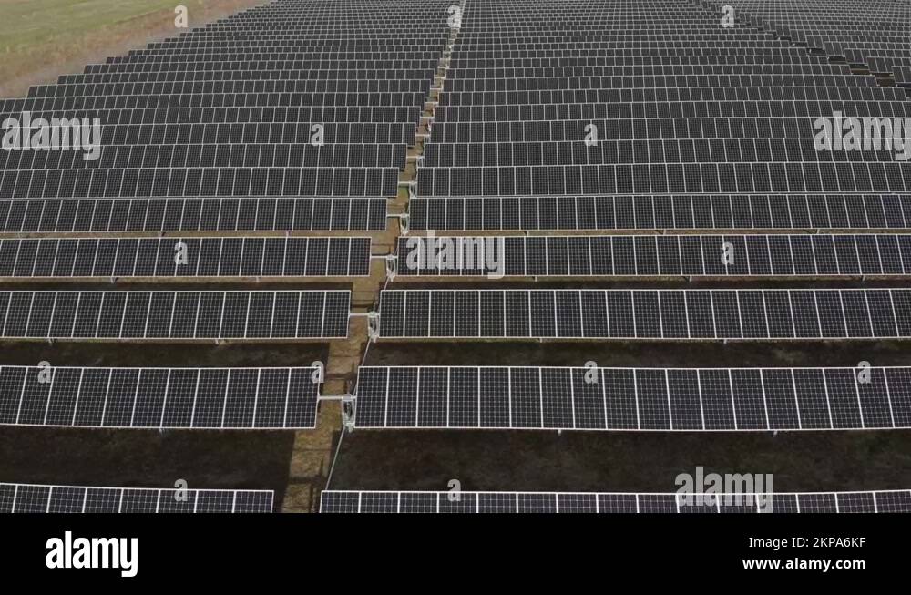 Long Horizontal Solar Panels In A Rural Field. Western New York, USA ...