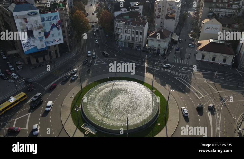 Belgrade, Serbia. Aerial View of Slavija Square Roundabout and Fountain ...