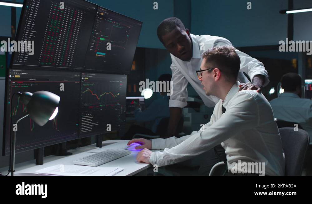 Team Of It Programmers Working On Desktop Computers In Data Center Control Room Stock Video