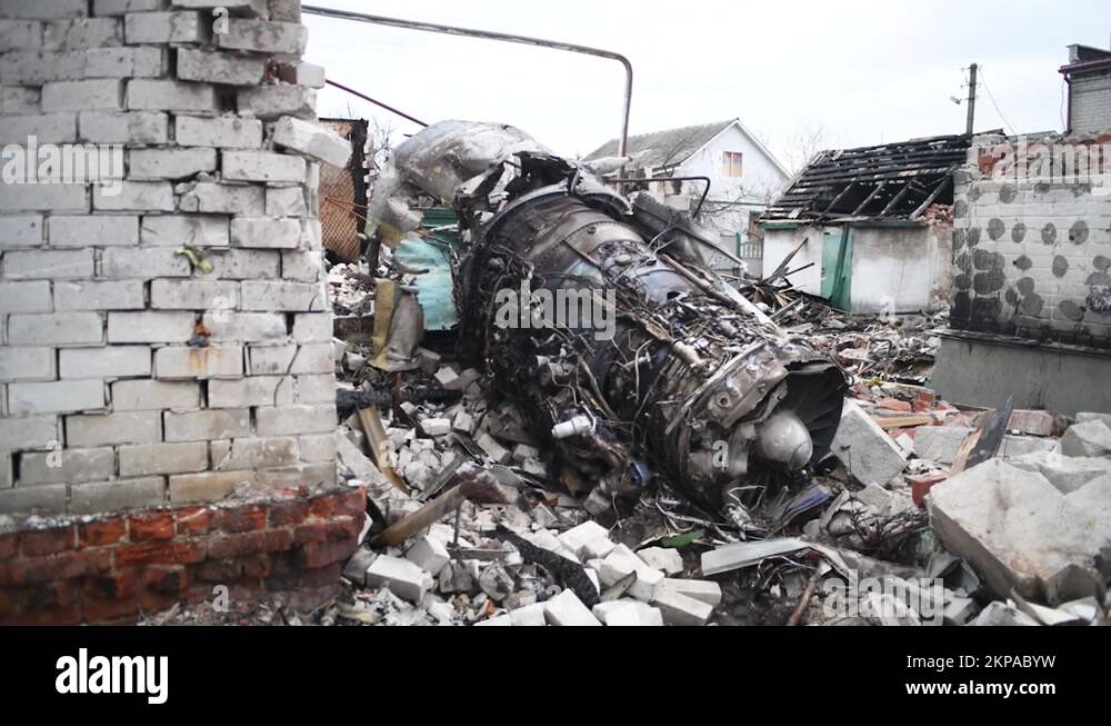 A destroyed Russian Sukhoi Su-34 is seen in Chernihiv Ukraine Stock ...